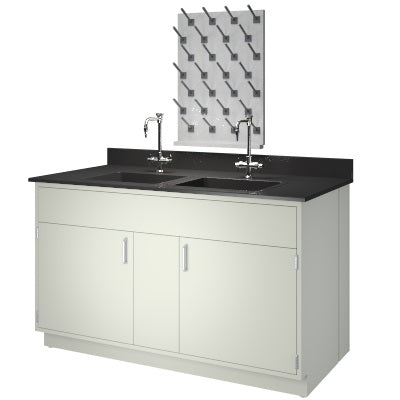 60" wide Metal Laboratory Sink Cabinet Package with 2 sinks and faucet