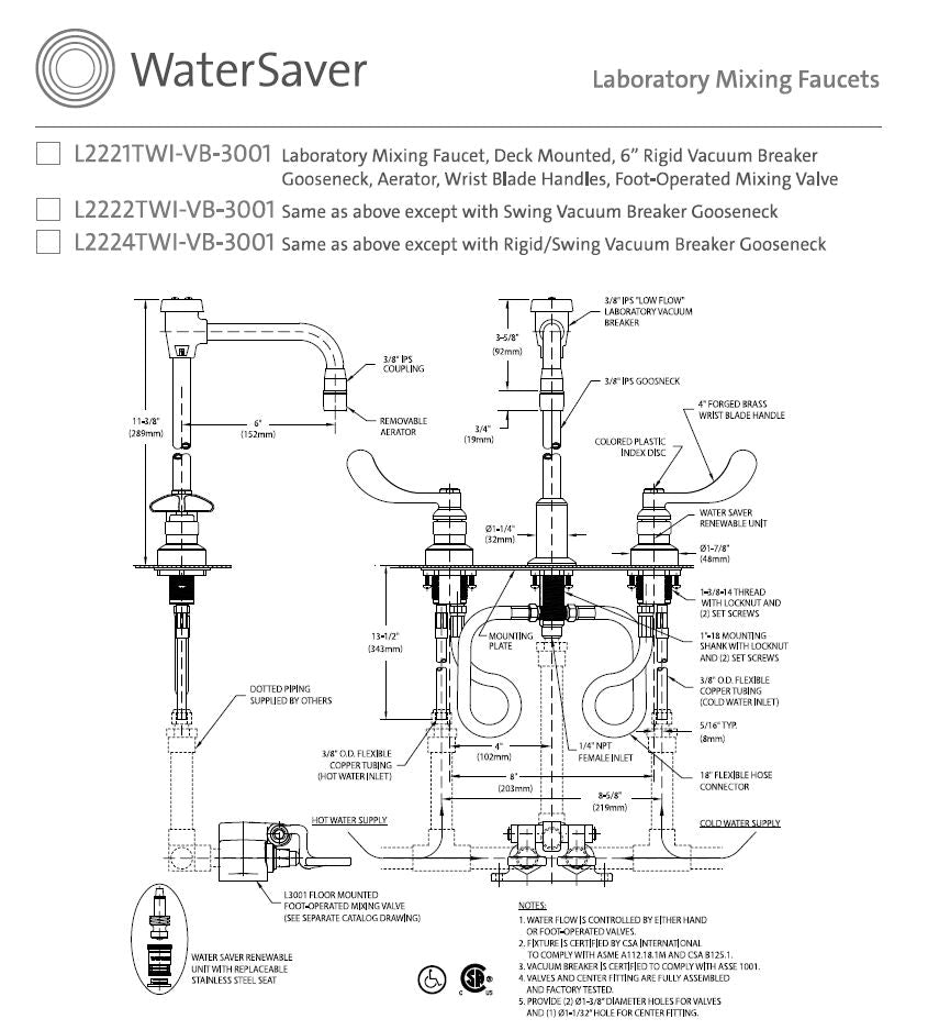 Laboratory water faucet with foot pedal and vacuum break | Watersaver