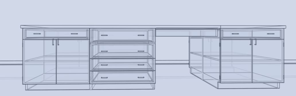 Casework island (metal): 12 foot long standing height island (NEW)